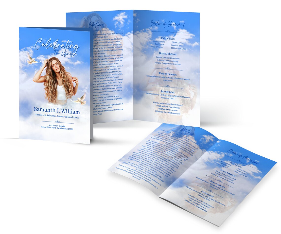 4 Page Funeral Program Template Canva Funeral Template - Etsy