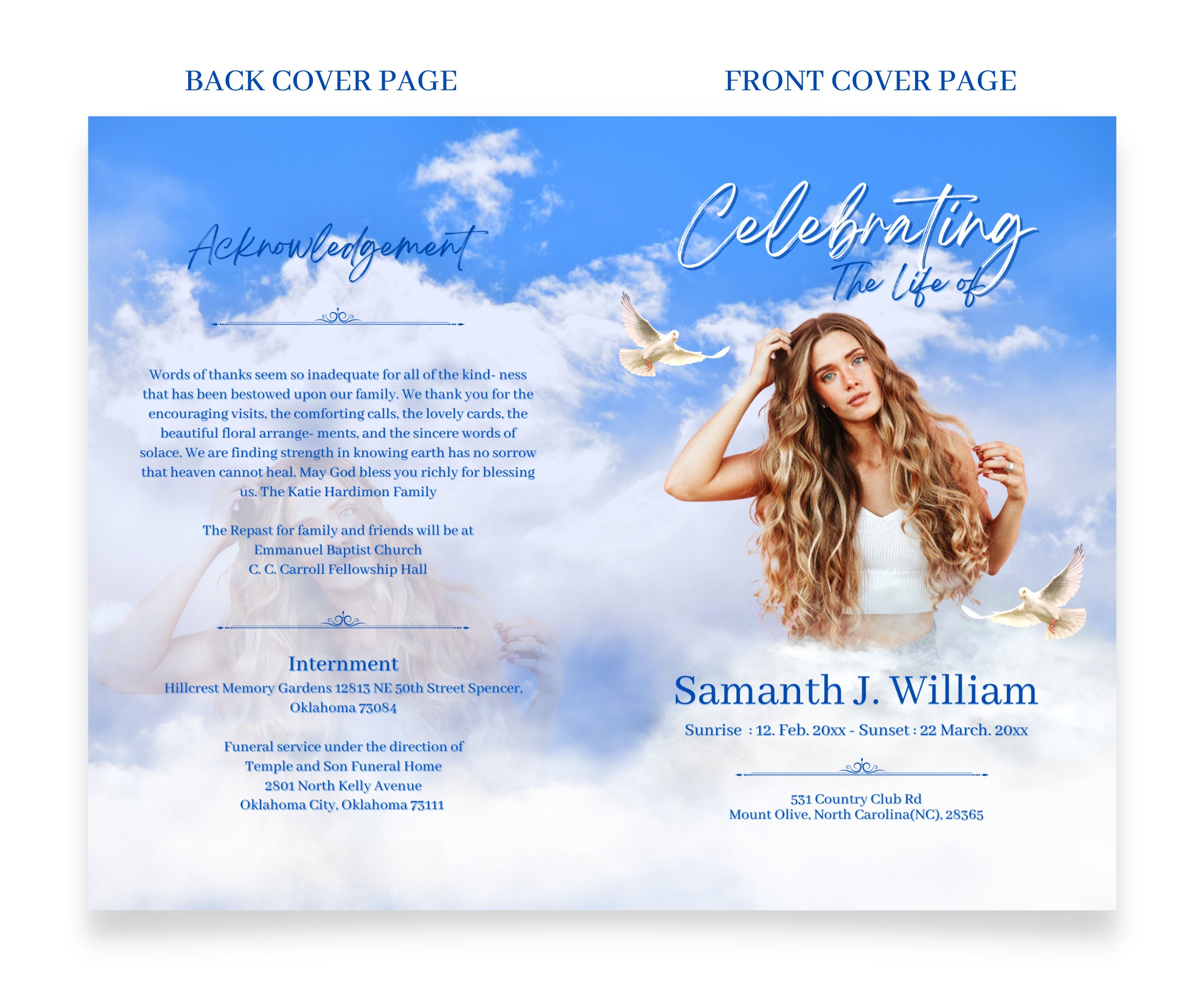 4 Page Funeral Program Template Canva Funeral Template - Etsy