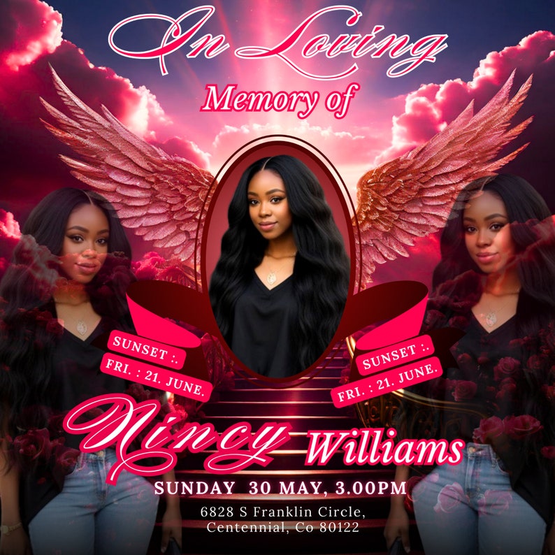 Pink Sky Funeral Memorial Announcement Invitation Flyer Memorial Flyer ...