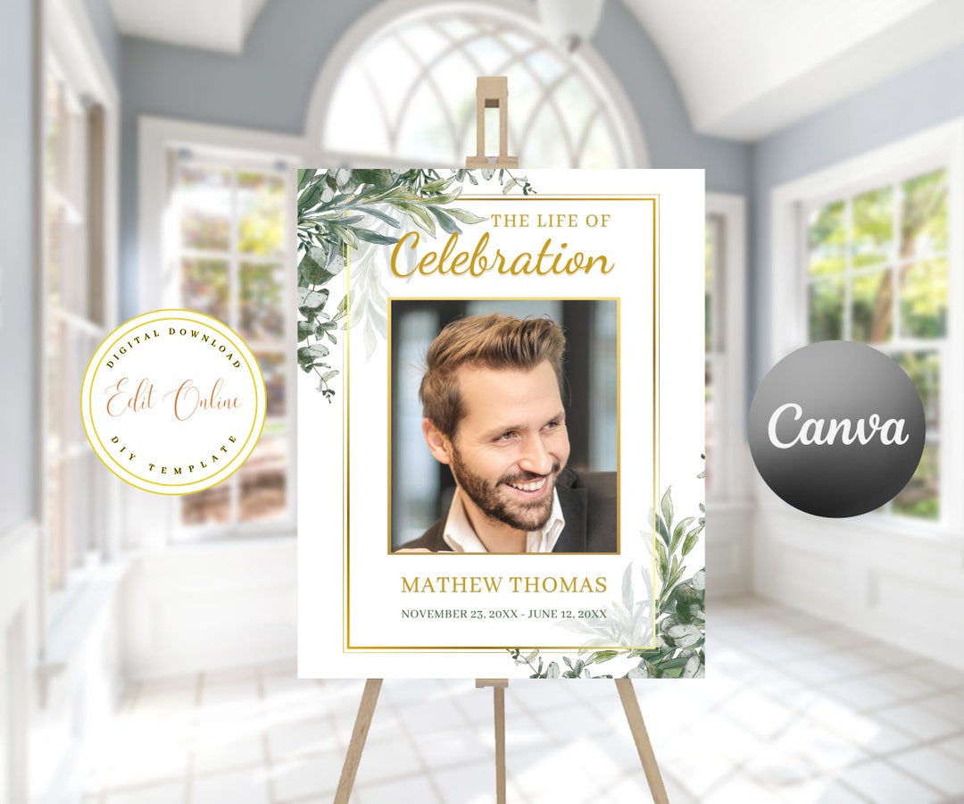 Memorial Photo Sign, Funeral Sign, Funeral Photo, Funeral Welcome Sign ...