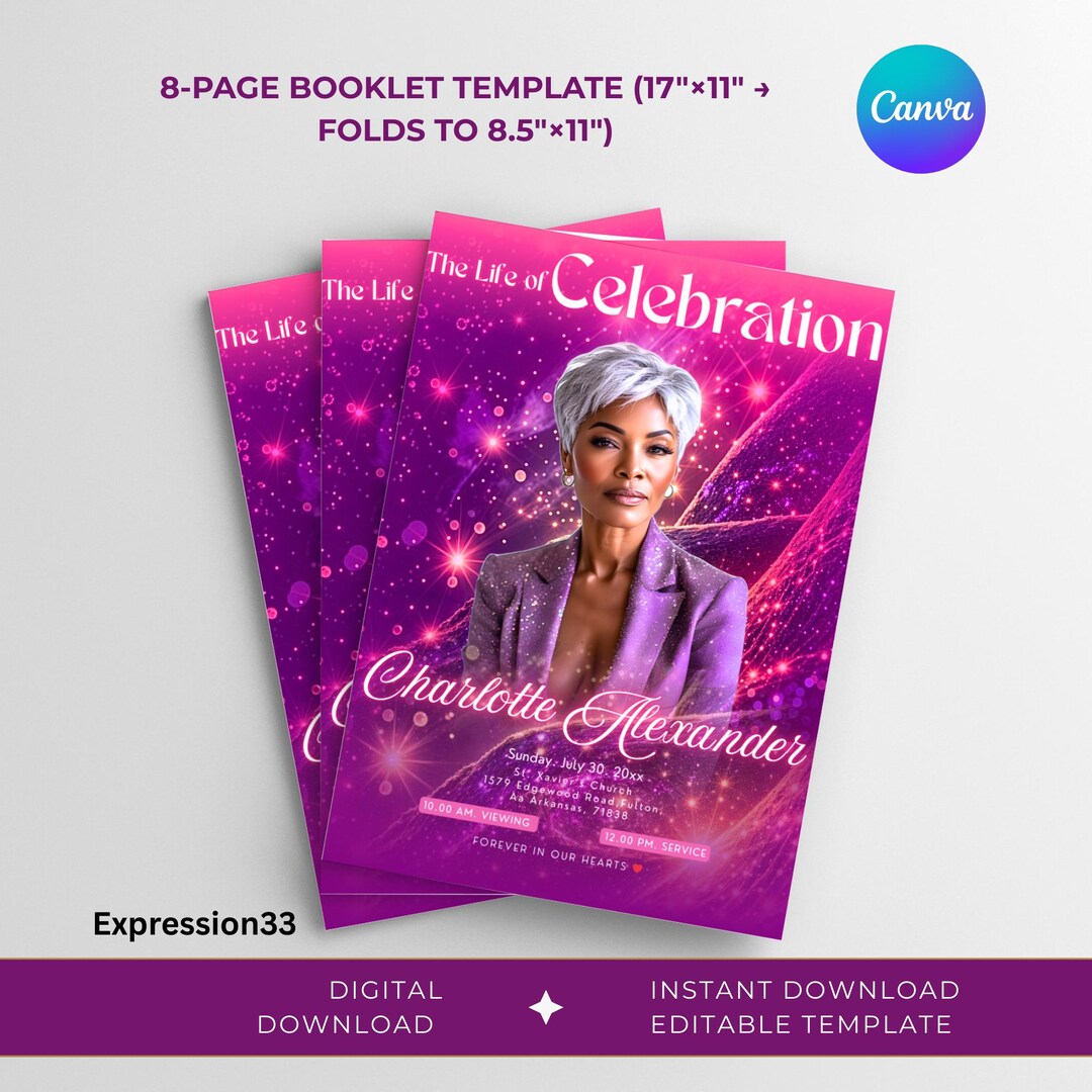 Funeral Program (8 Pages) Magazine Style Obituary | Memorial Program ...