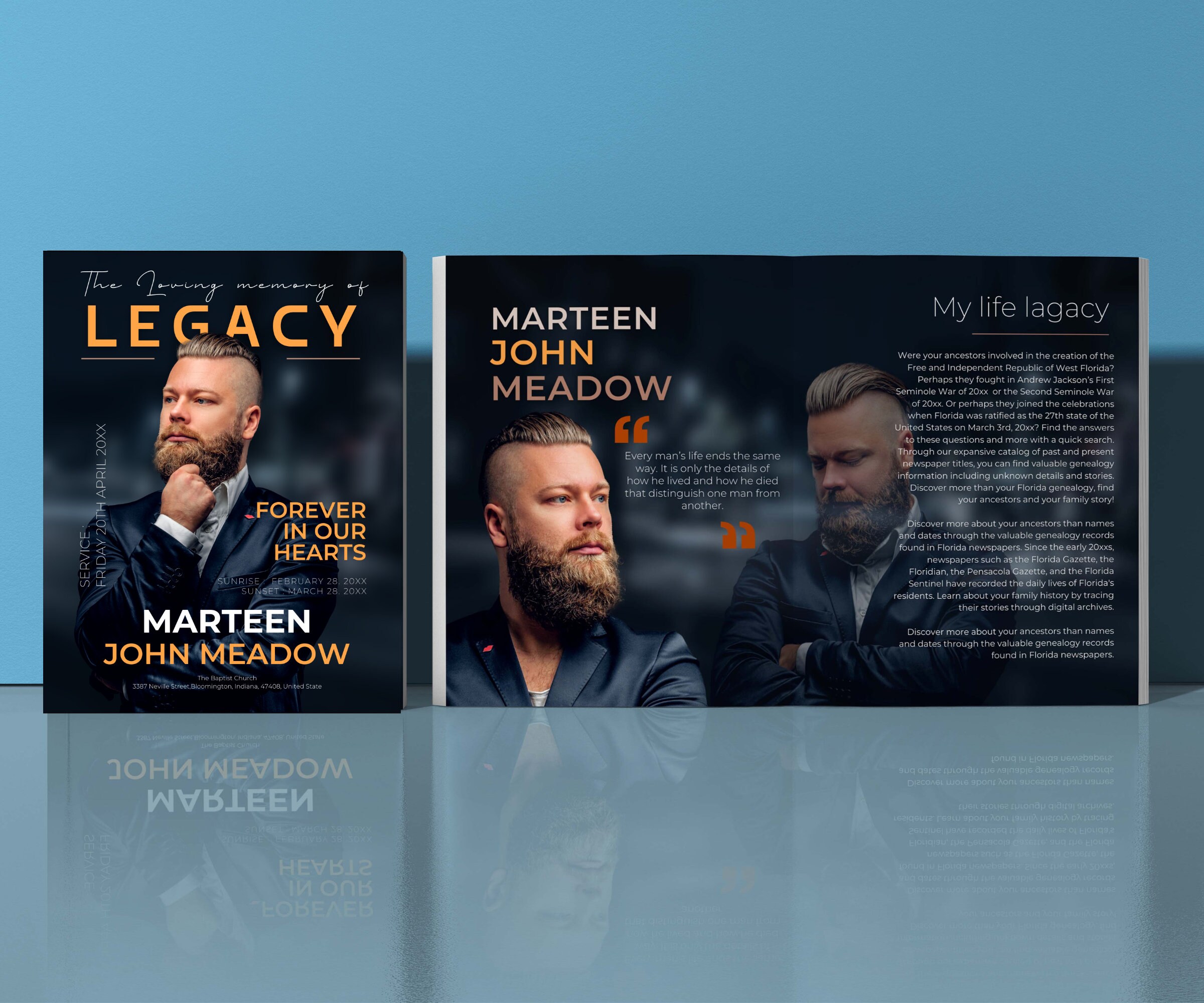 8 Page Legend Magazine Style Funeral. Memorial Program. Canva Template ...