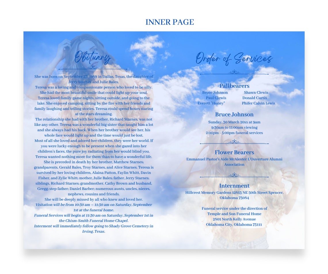 4 Page Funeral Program Template Canva Funeral Template - Etsy
