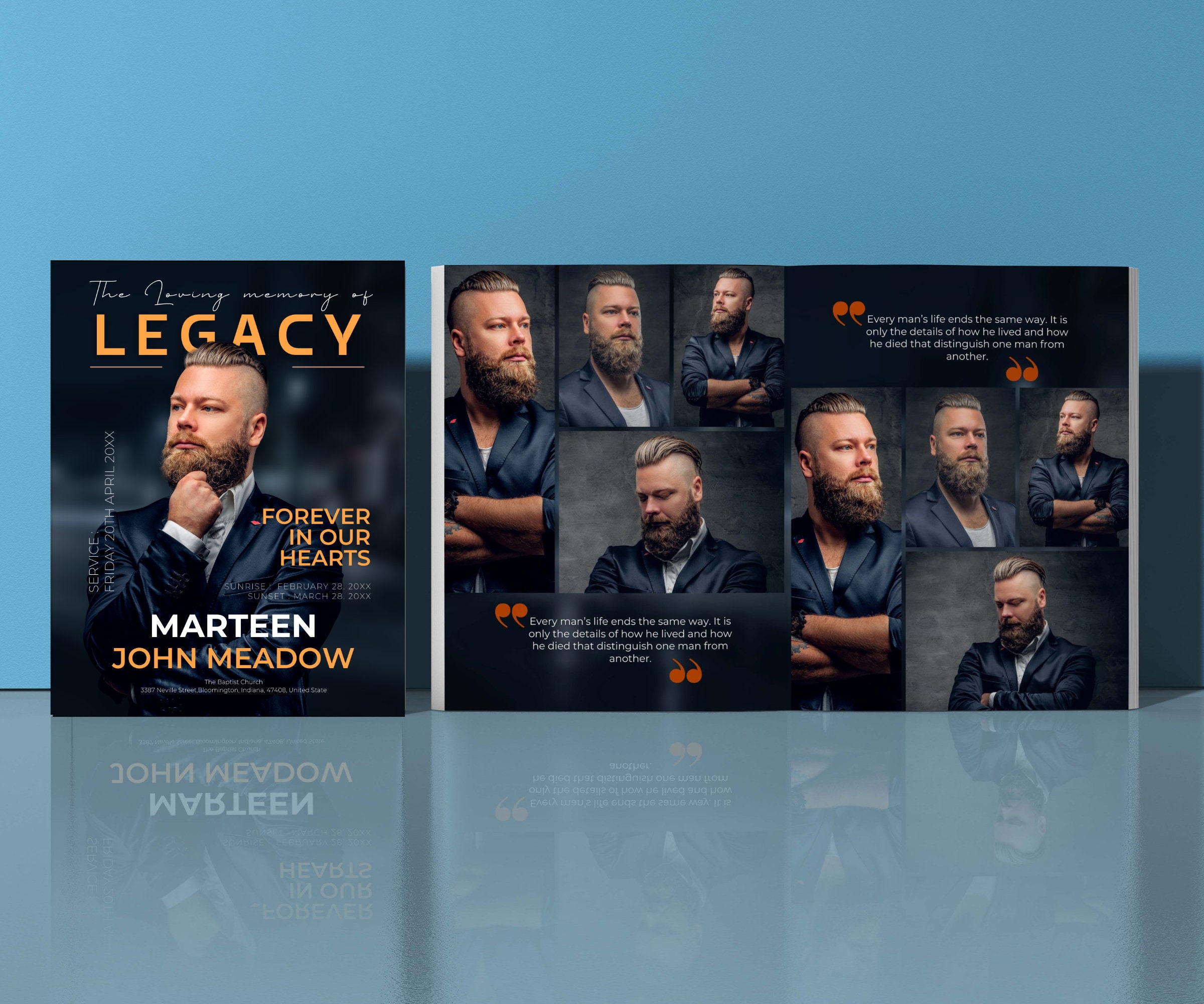 8 Page Legend Magazine Style Funeral. Memorial Program. Canva Template ...