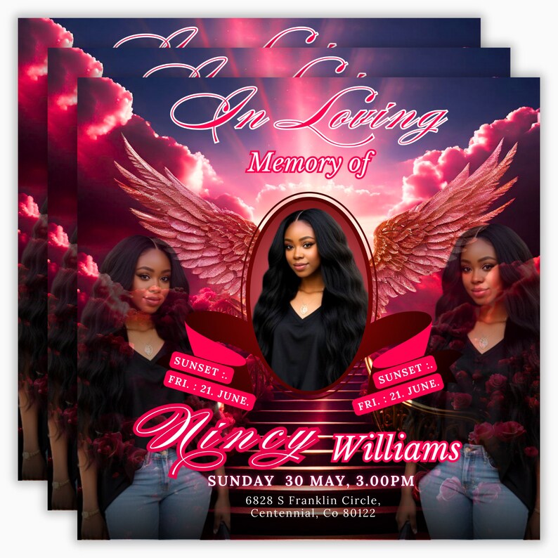 Pink Sky Funeral Memorial Announcement Invitation Flyer Memorial Flyer Funeral Invite Pink ...