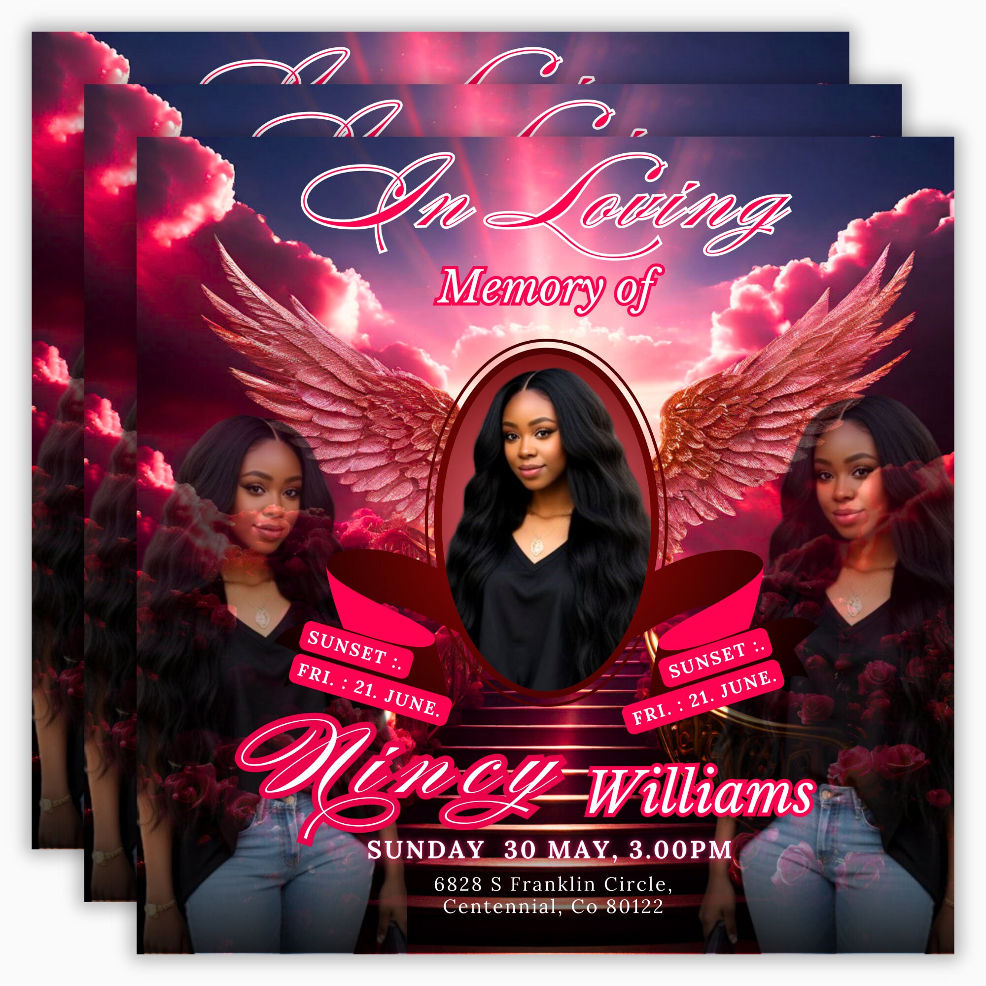 Pink Sky Funeral Memorial Announcement Invitation Flyer Memorial Flyer ...