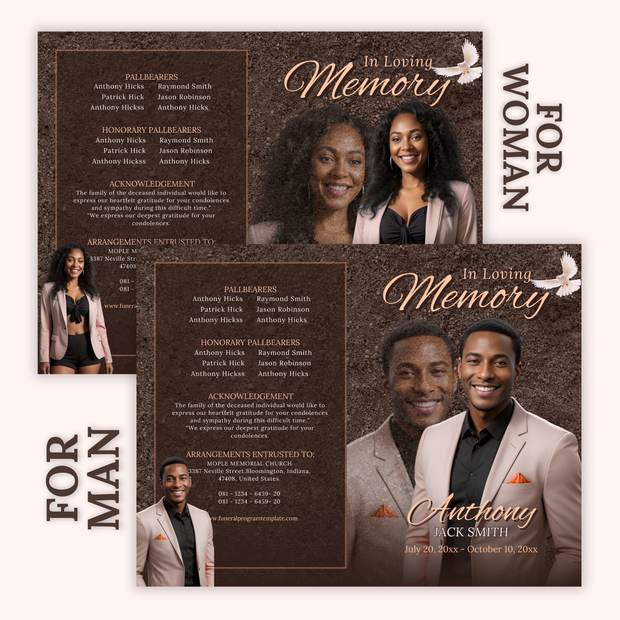 4-page Funeral Obituary Booklet Digital Download Canva Templatebi Fold ...
