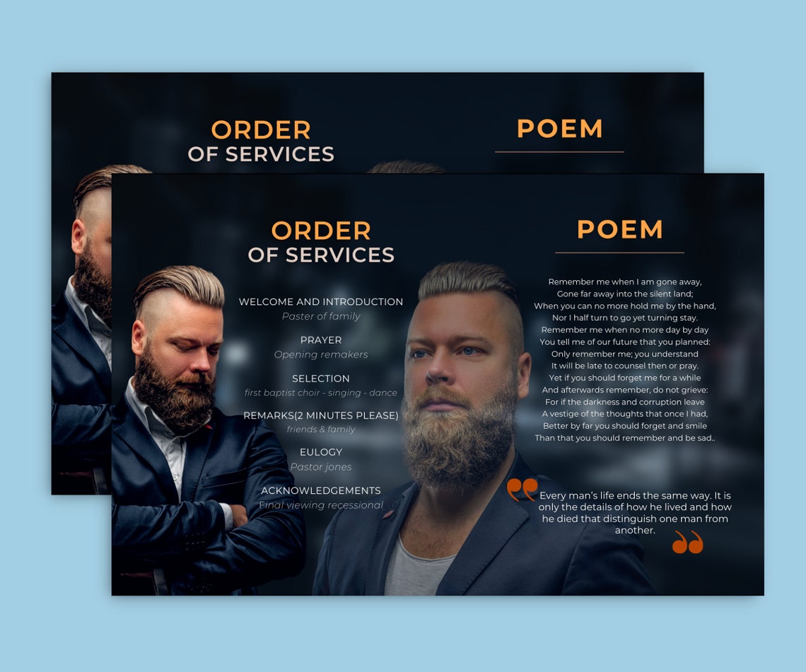 8 Page Legend Magazine Style Funeral. Memorial Program. Canva Template ...