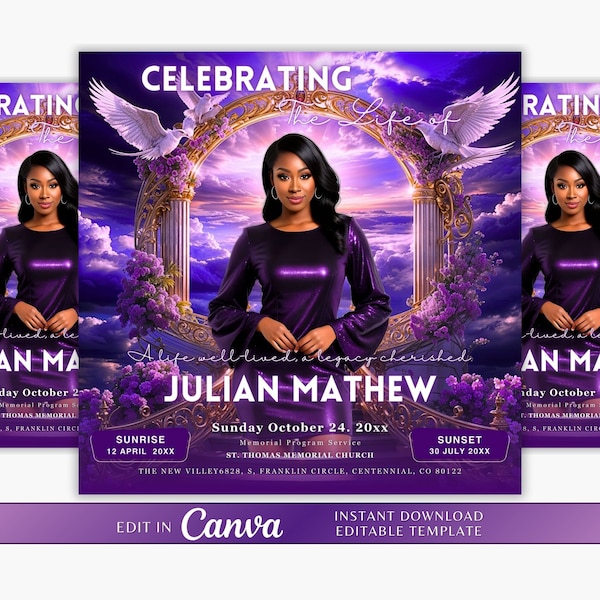 Purple Memorial Announcement Template - Etsy
