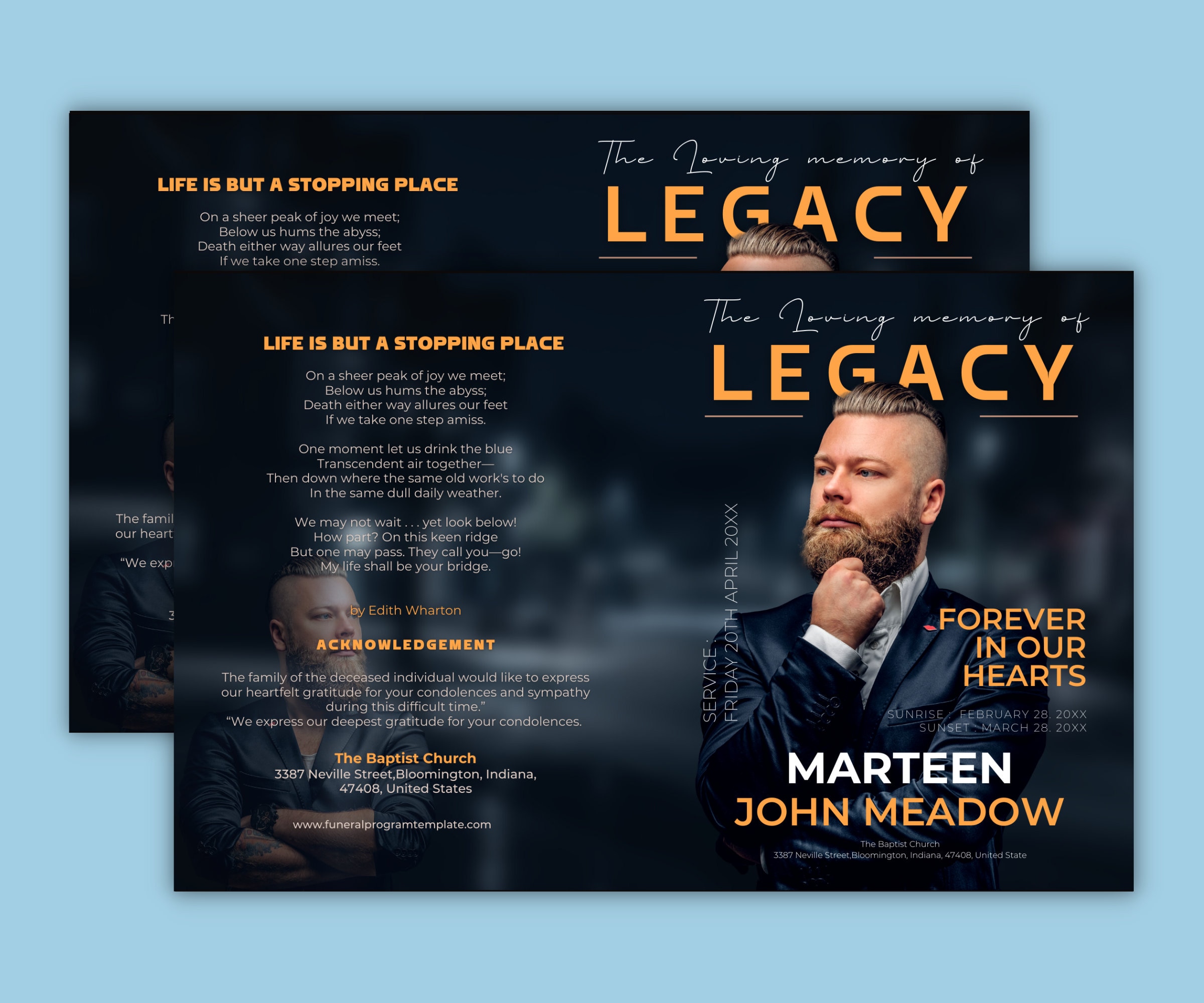 8 Page Legend Magazine Style Funeral. Memorial Program. Canva Template ...