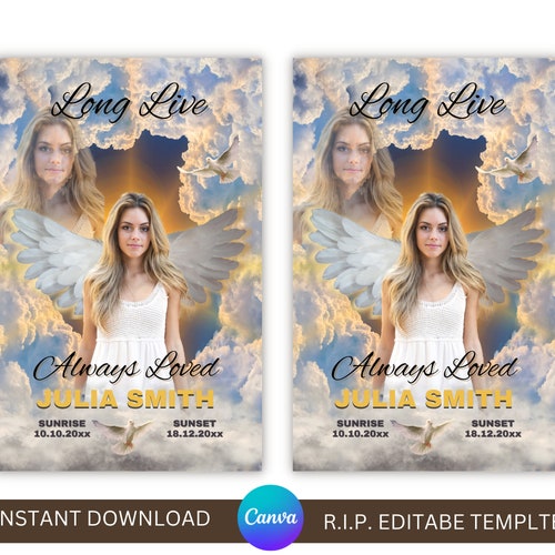 RIP Angel Wingstemplatememorial Rest in Peace Add Photo for - Etsy