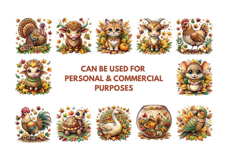 Farm Animal Autumn Clipart Bundle for Kids Education Storybooks ...