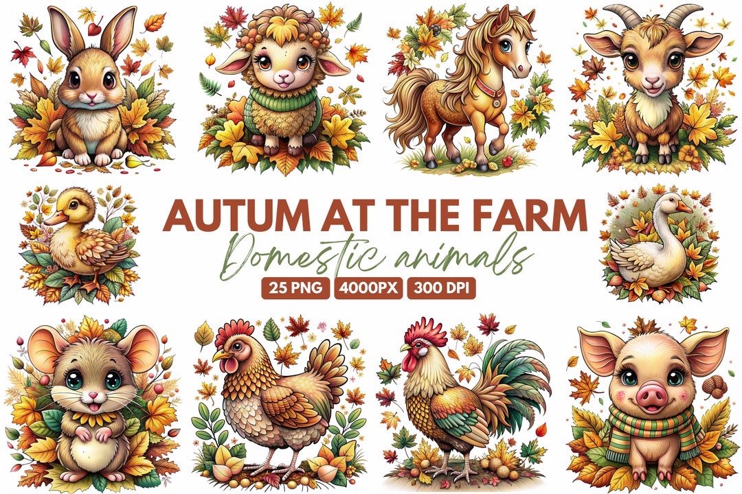 Farm Animal Autumn Clipart Bundle for Kids Education Storybooks ...
