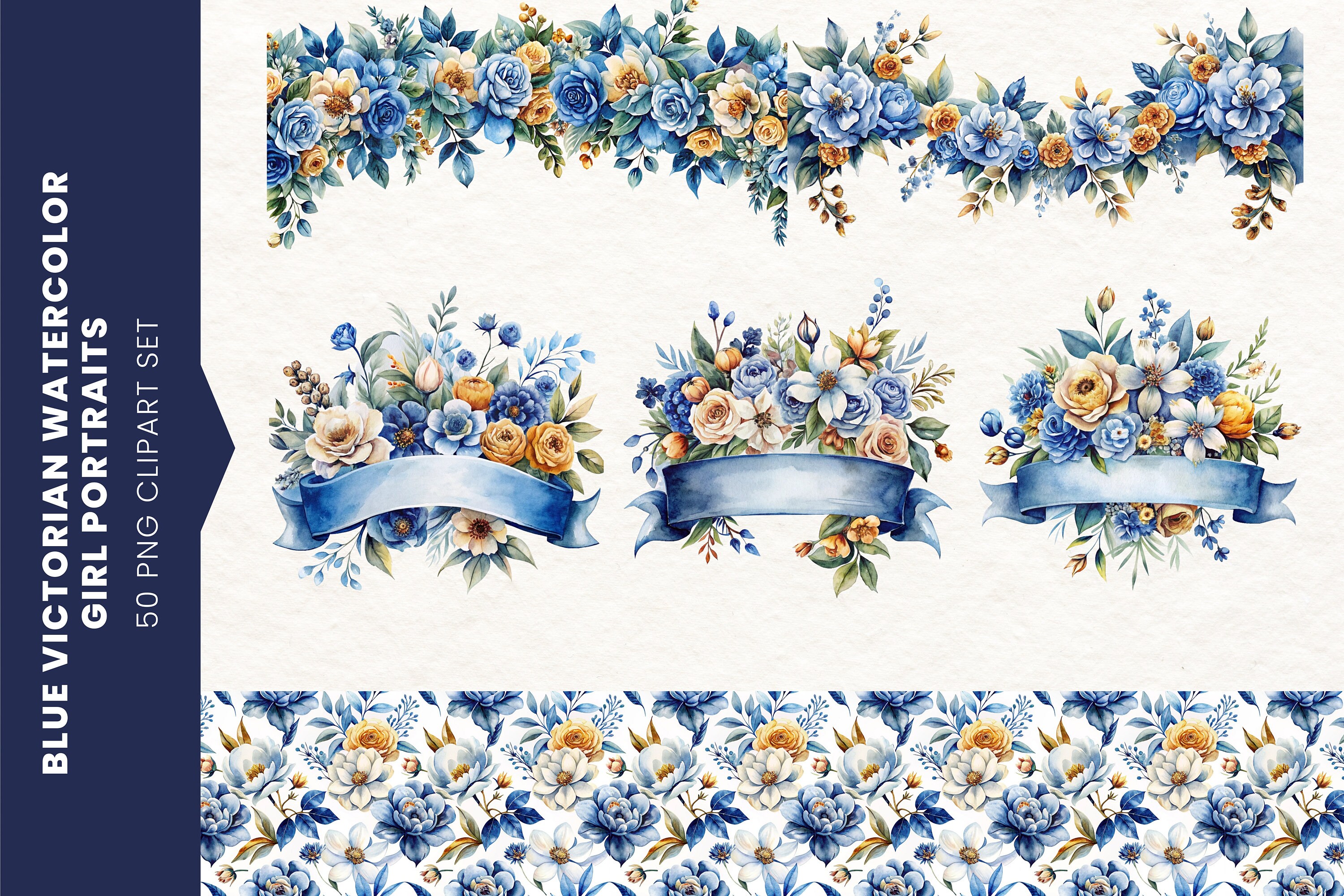 Floral Clipart Blue Watercolor Botanical Floral Wreath Wedding Greenery ...