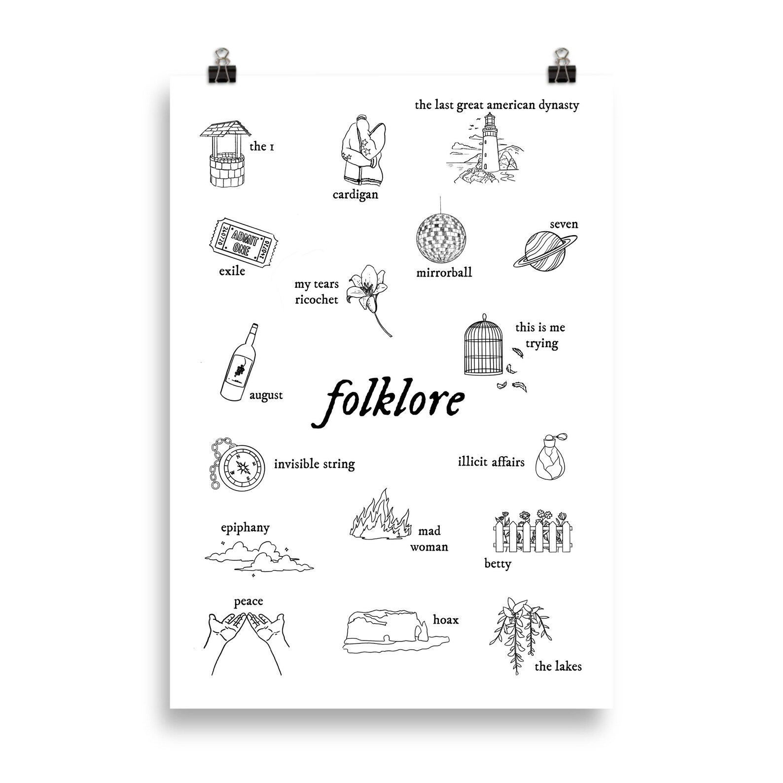 Folklore Taylor Swift Tracklist Art Evermore Poster | Etsy