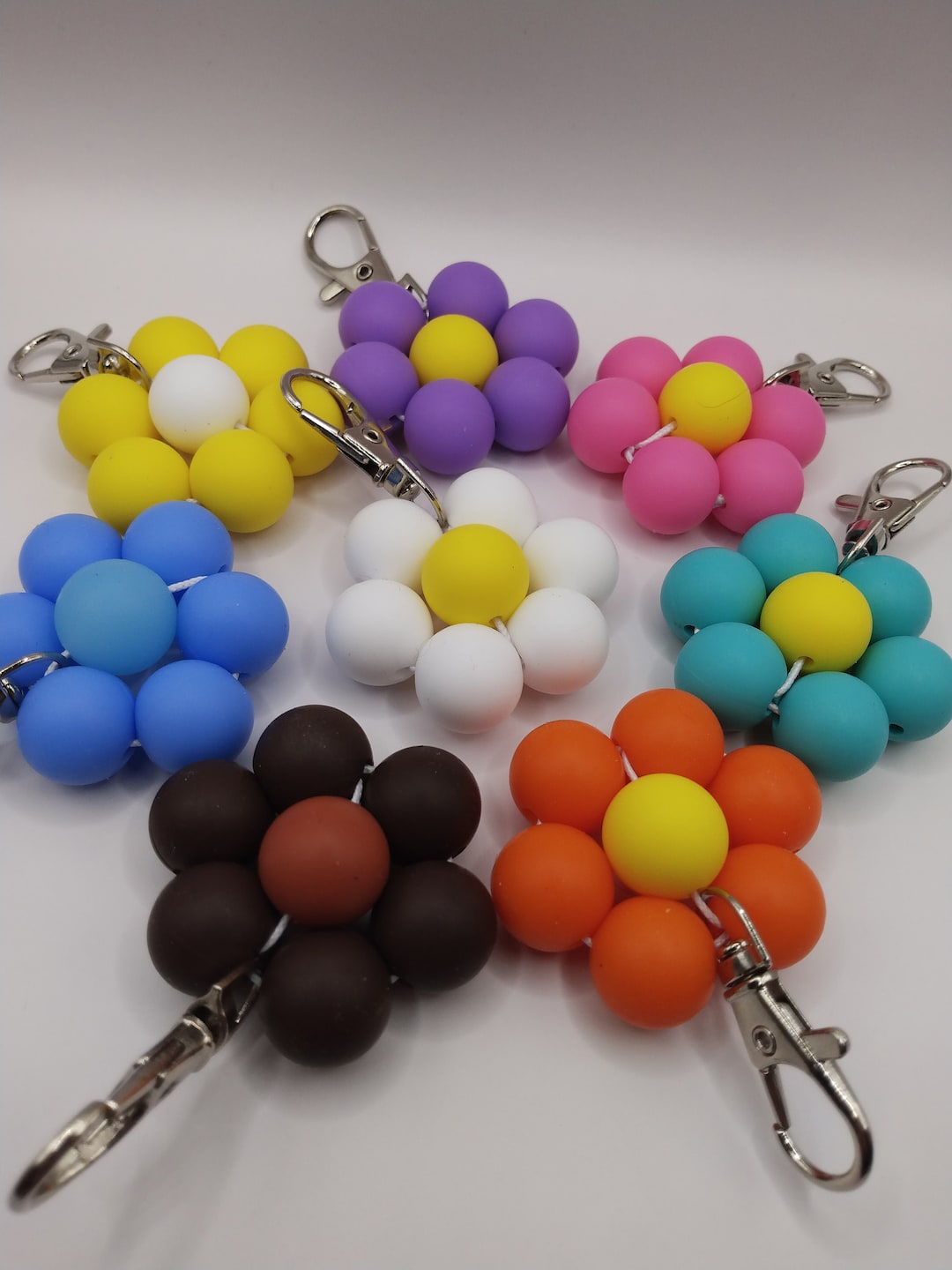 Flower Silicone Bead Keychains, Colorful Flower Keychains, Keychain ...