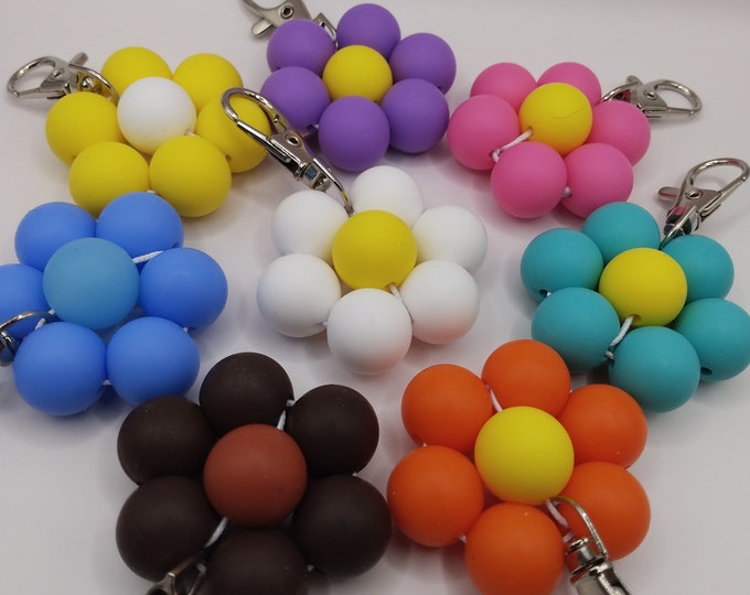 Flower Silicone Bead Keychains, Colorful Flower Keychains, Keychain ...