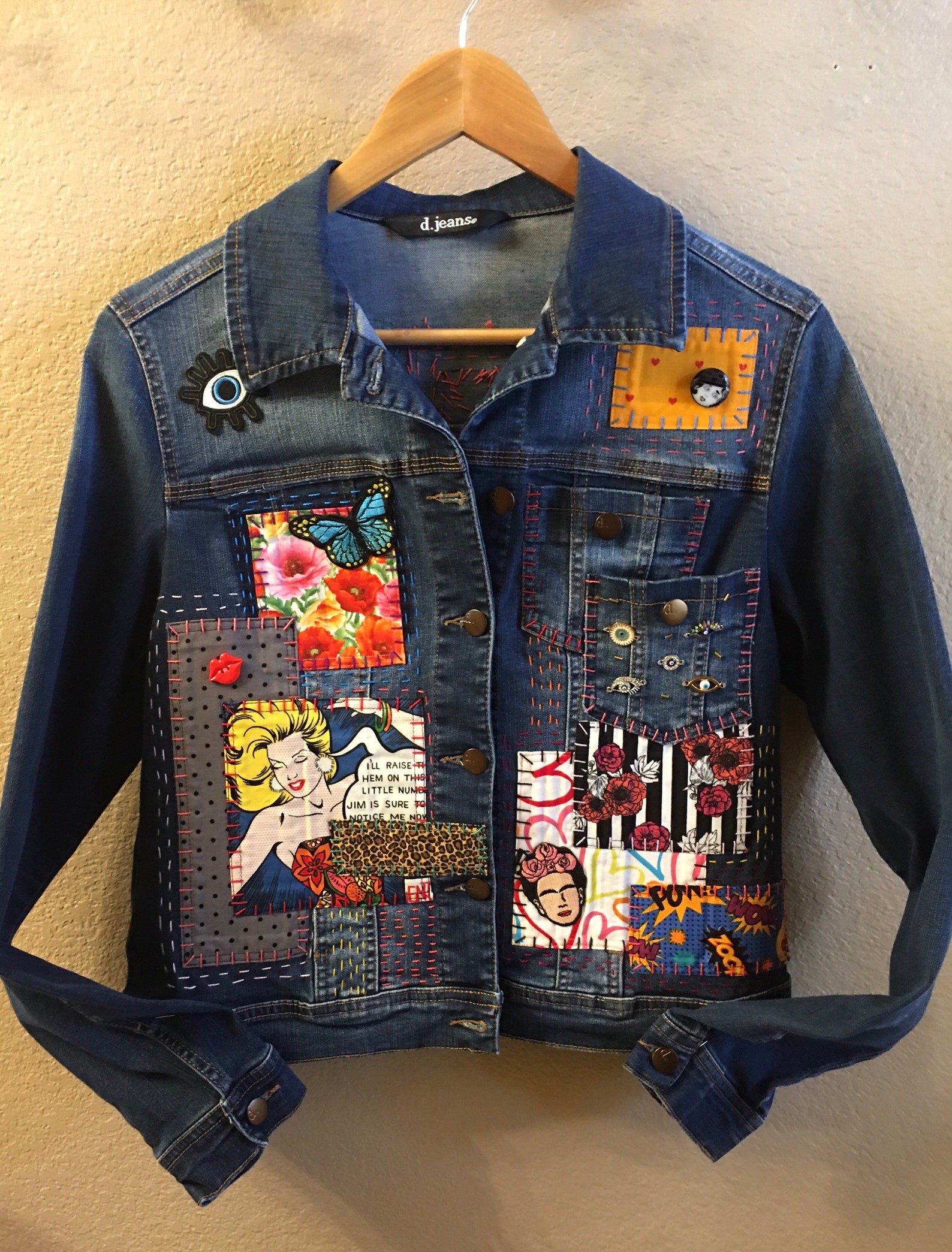 Womens Jacket, Denim Jacket, Pop Art Upcycled and Embellished - Etsy