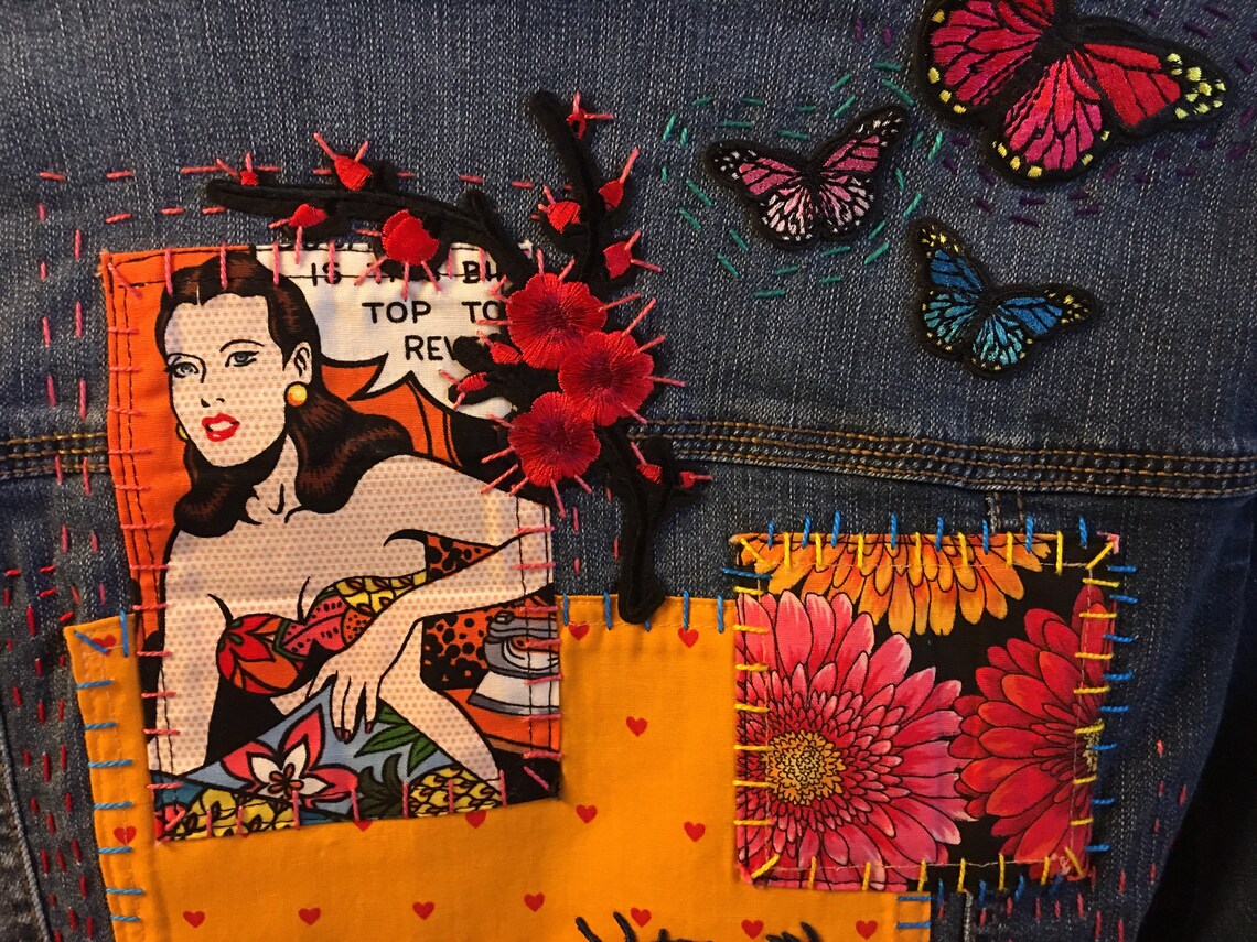 Womens Jacket, Denim Jacket, Pop Art Upcycled and Embellished - Etsy