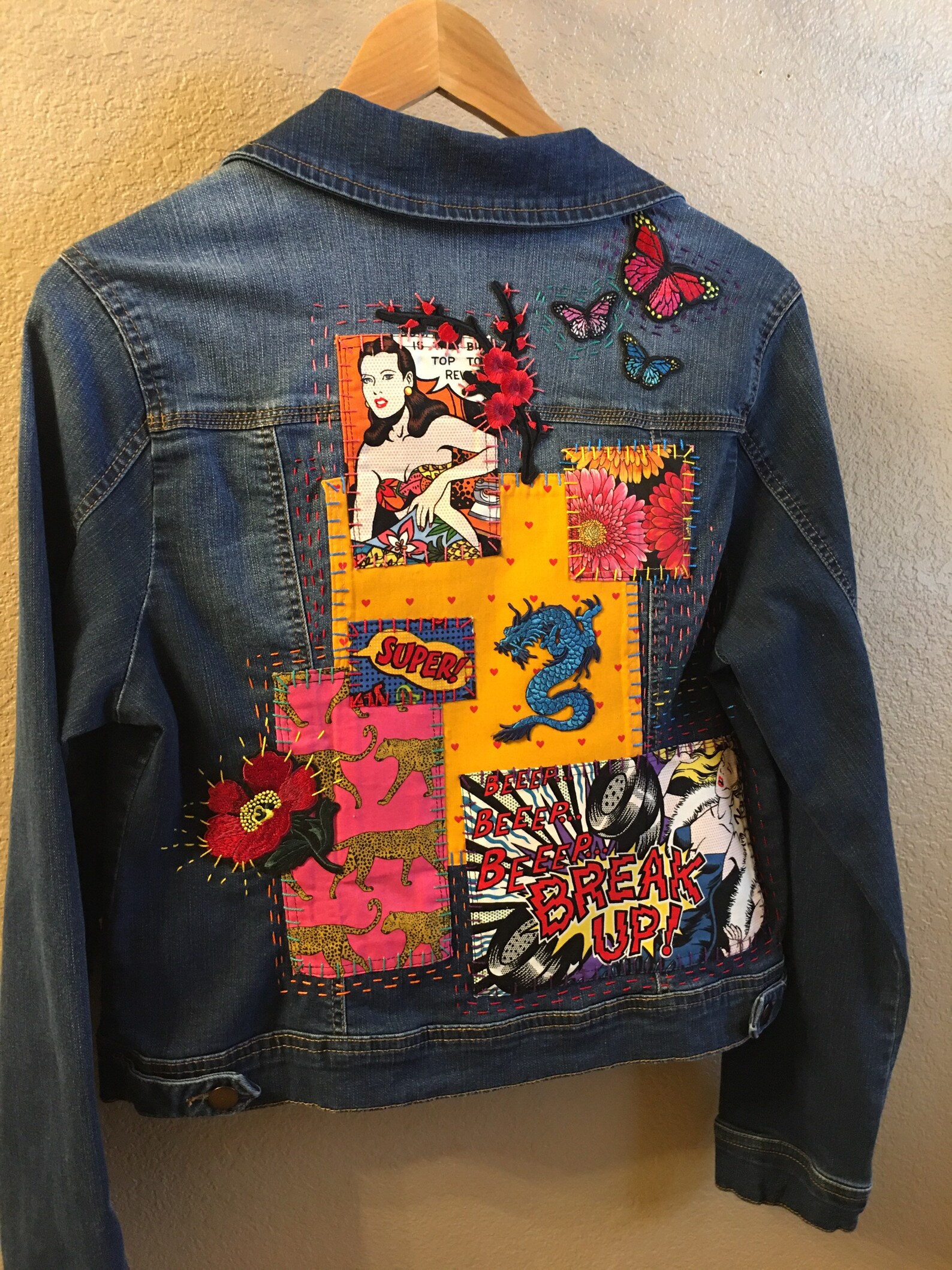 Womens Jacket, Denim Jacket, Pop Art Upcycled and Embellished - Etsy