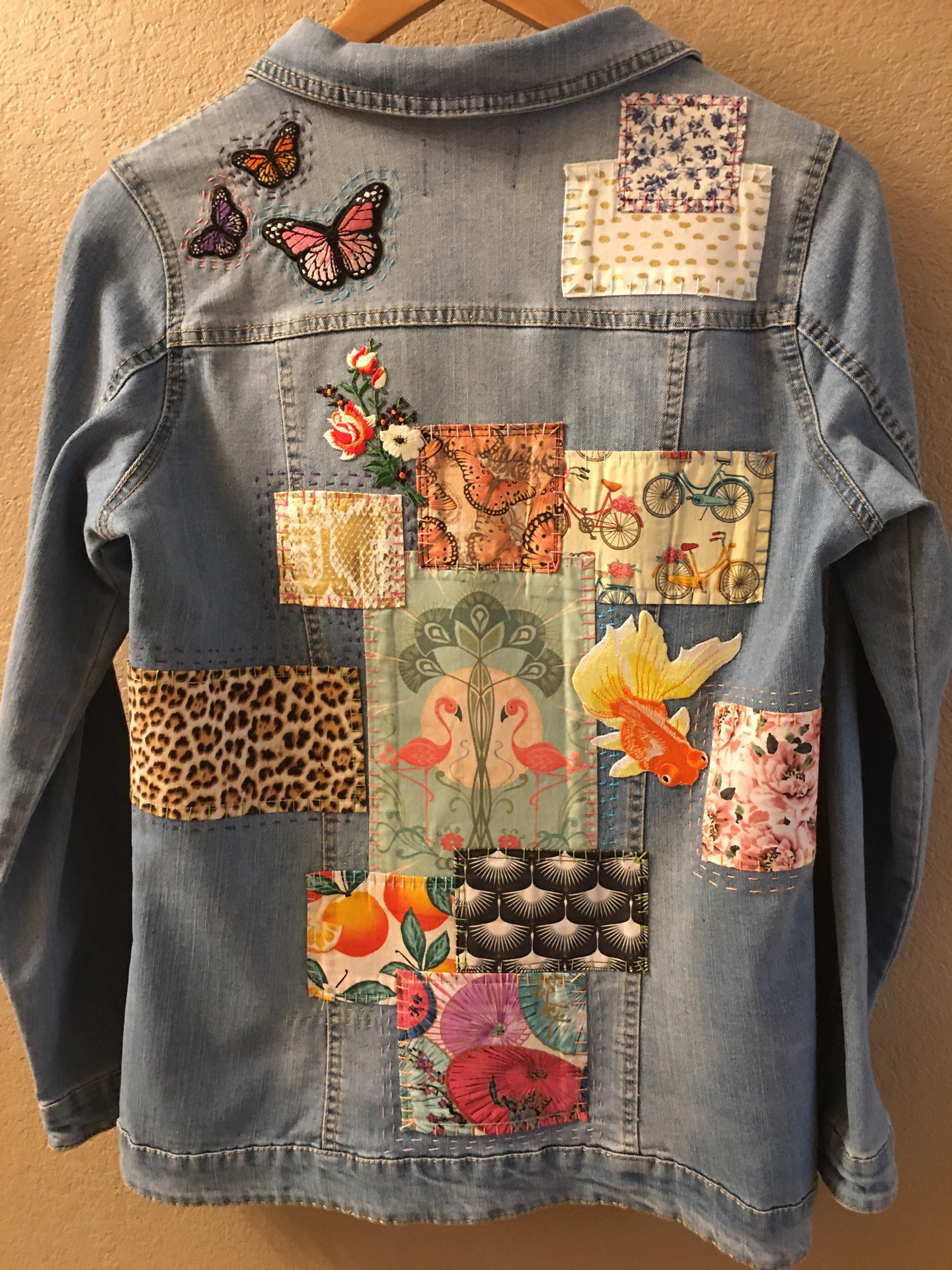 CUSTOM ORDER Womens Jacket, Denim Jacket Flower Power Upcycled ...