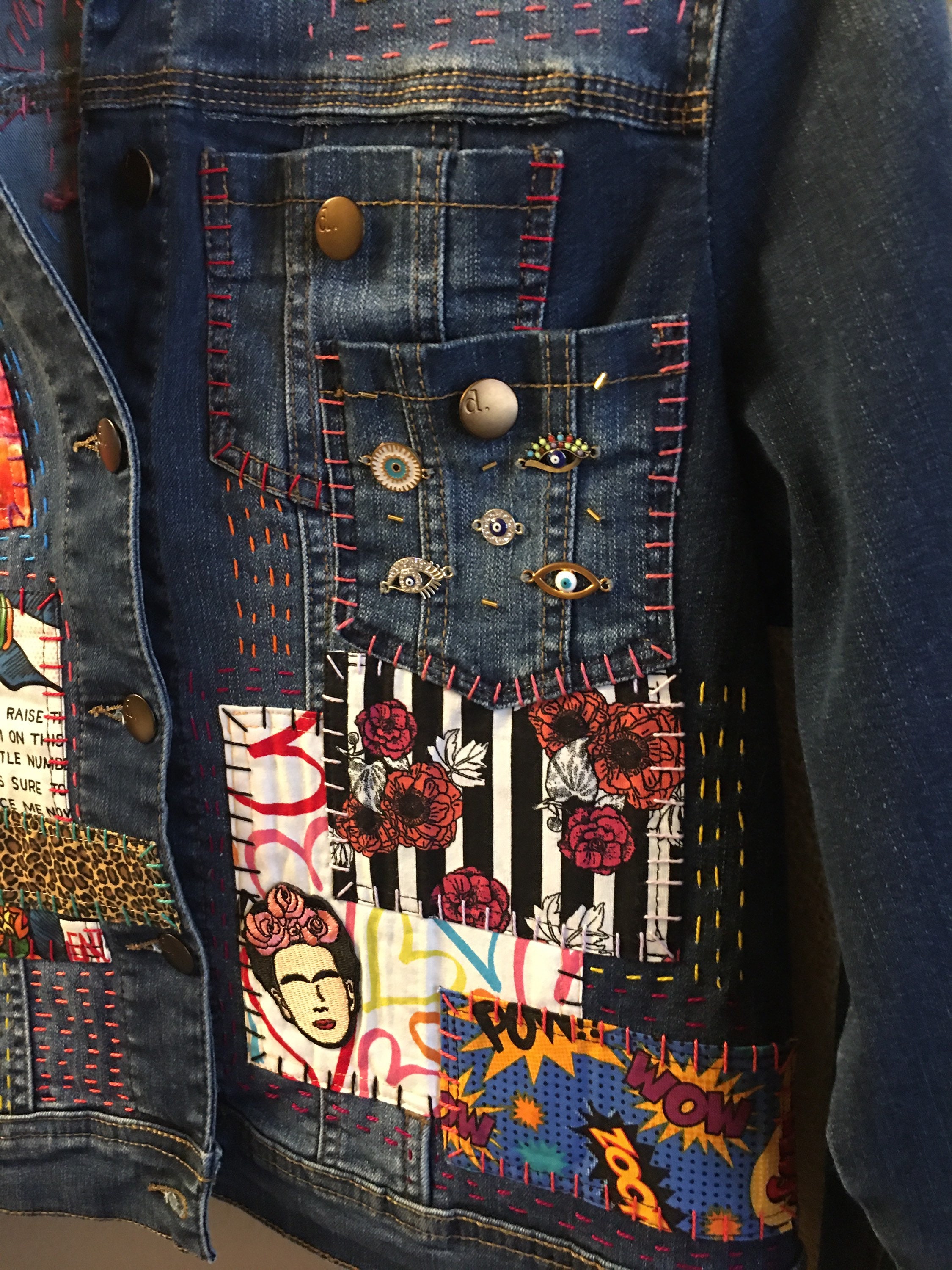 Womens Jacket, Denim Jacket, Pop Art Upcycled and Embellished - Etsy