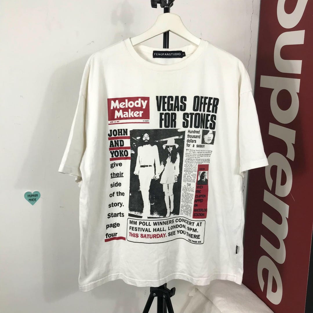 Vintage John Lennon & Yoko Ono Movie Tee: Vegas Newspaper Print - Etsy