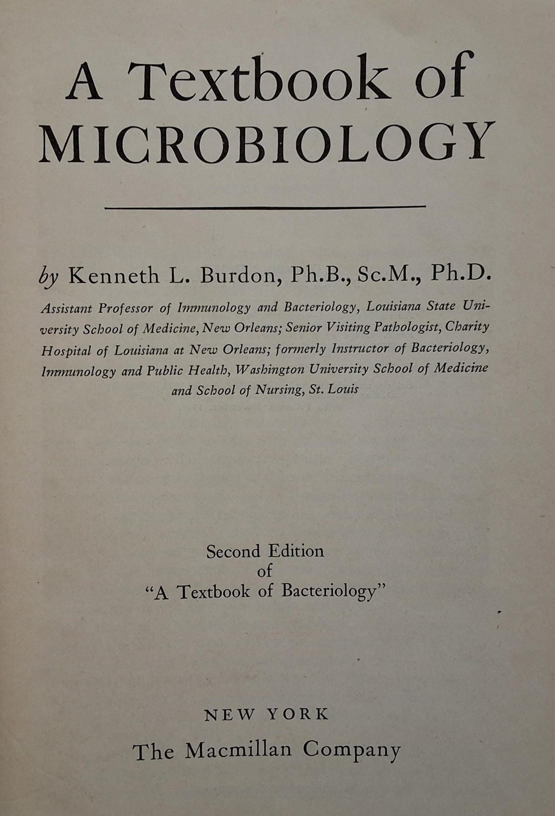 A Textbook of Microbiology by Kenneth L. Burdon/underlining in Book ...