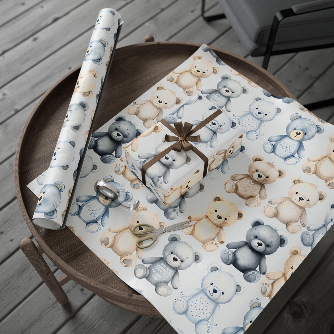 Cute Bear Wrapping Paper, Adorable Gift Wrap for Baby Showers ...