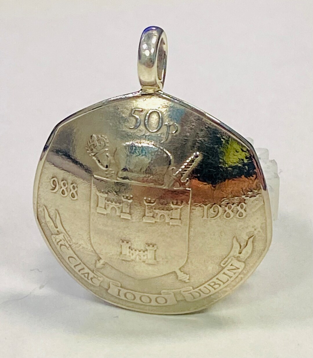1988 Irish Millennium 50p Domed Coin Pendant With a Sterling Silver ...