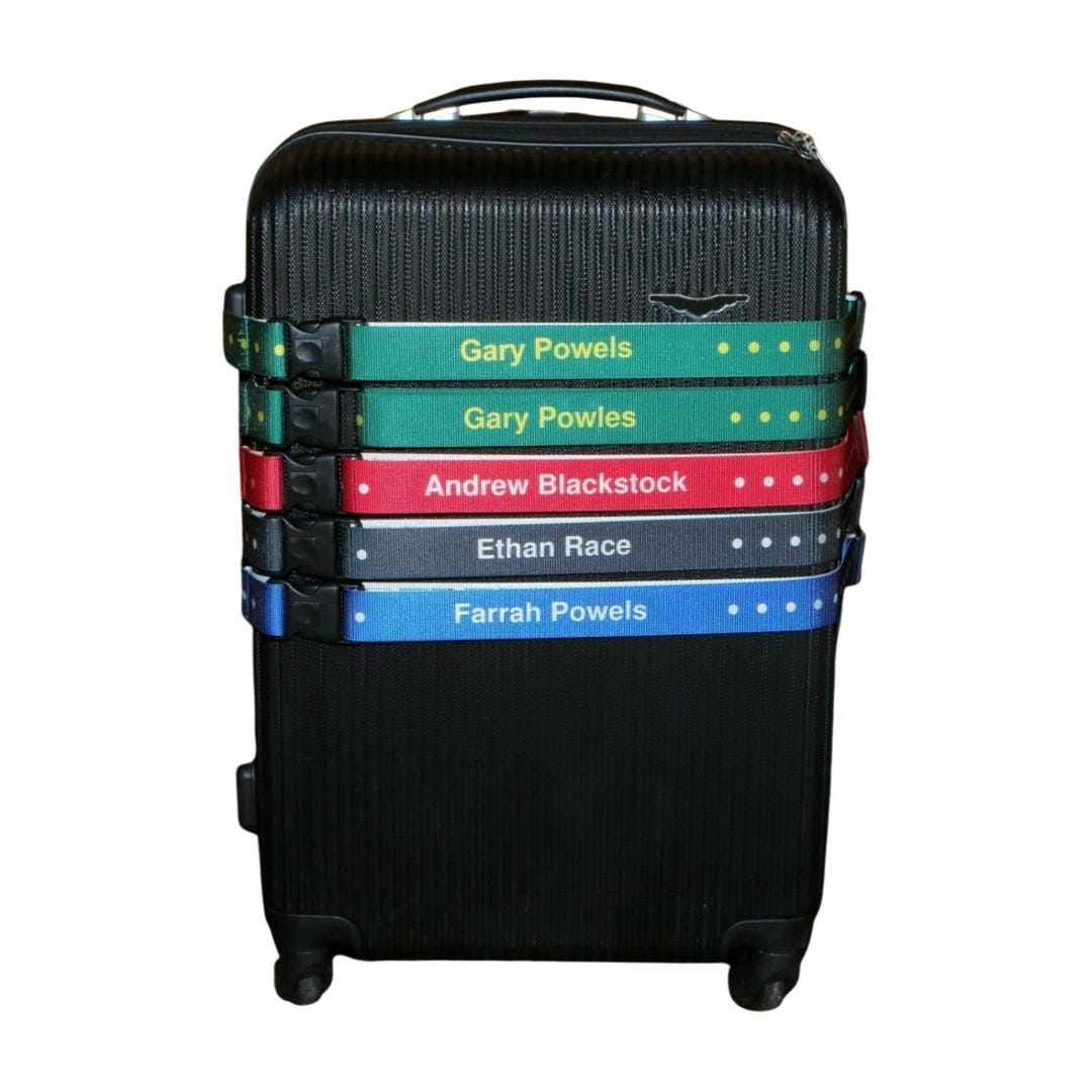 Personalised Luggage Straps - Repeated Name With Motifs, 35mm Wide ...
