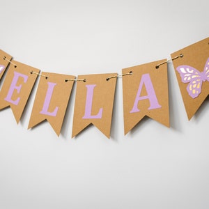Personalised Banner With Purple Letters, Custom Bunting, Butterfly Name ...