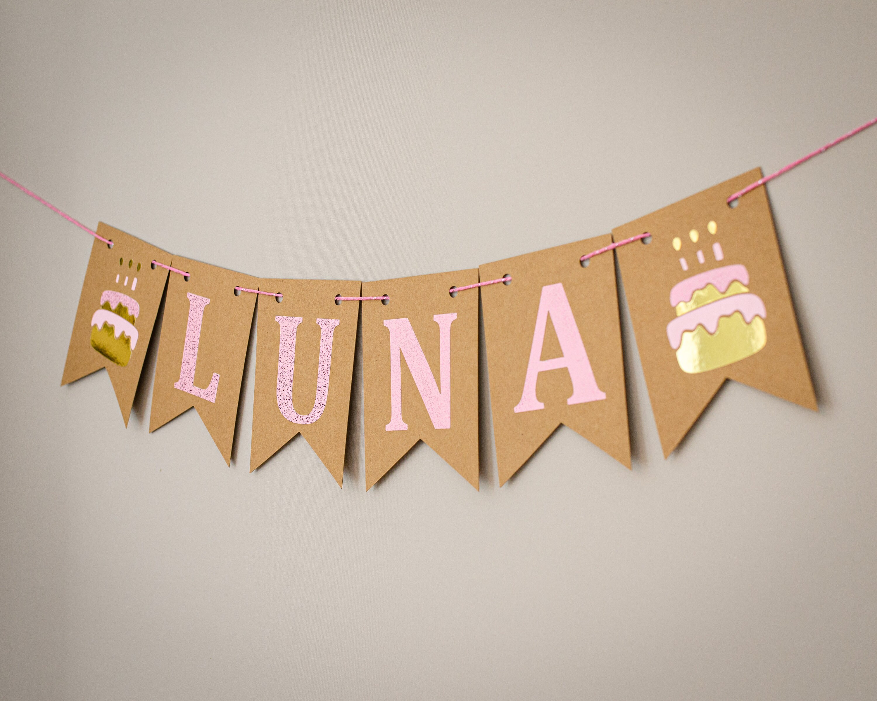 Personalised Banner With Pink Letters, Custom Bunting, Name Banner ...