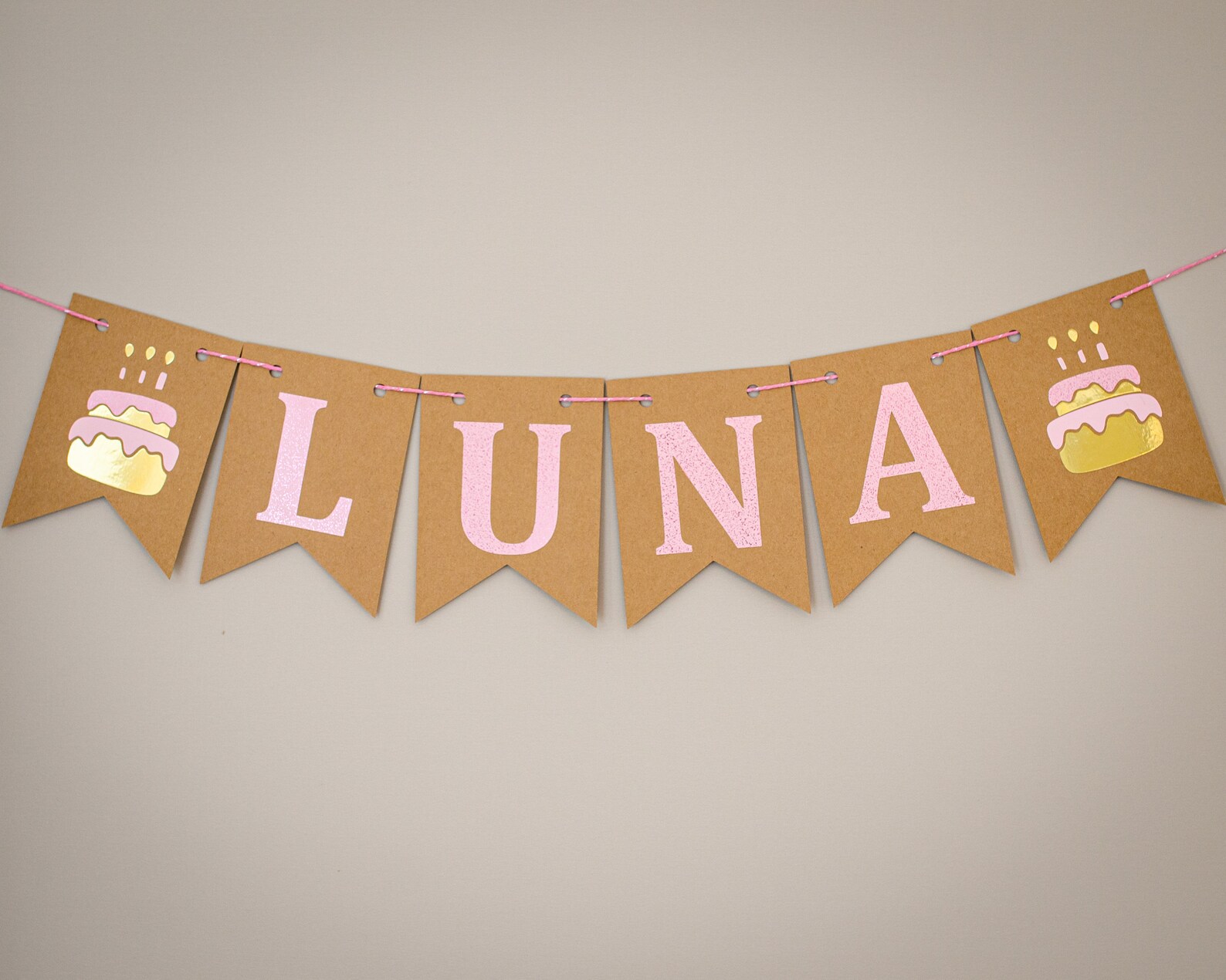 Personalised Banner With Pink Letters Custom Bunting Name | Etsy