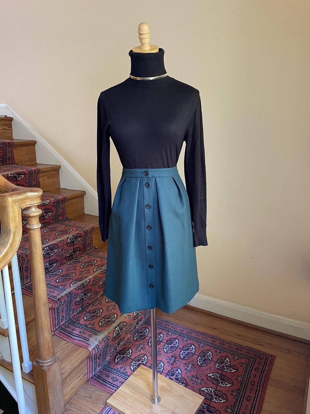 Classic Hunter Green Wool A-line Button Front Skirt Size 2 Extra Small ...