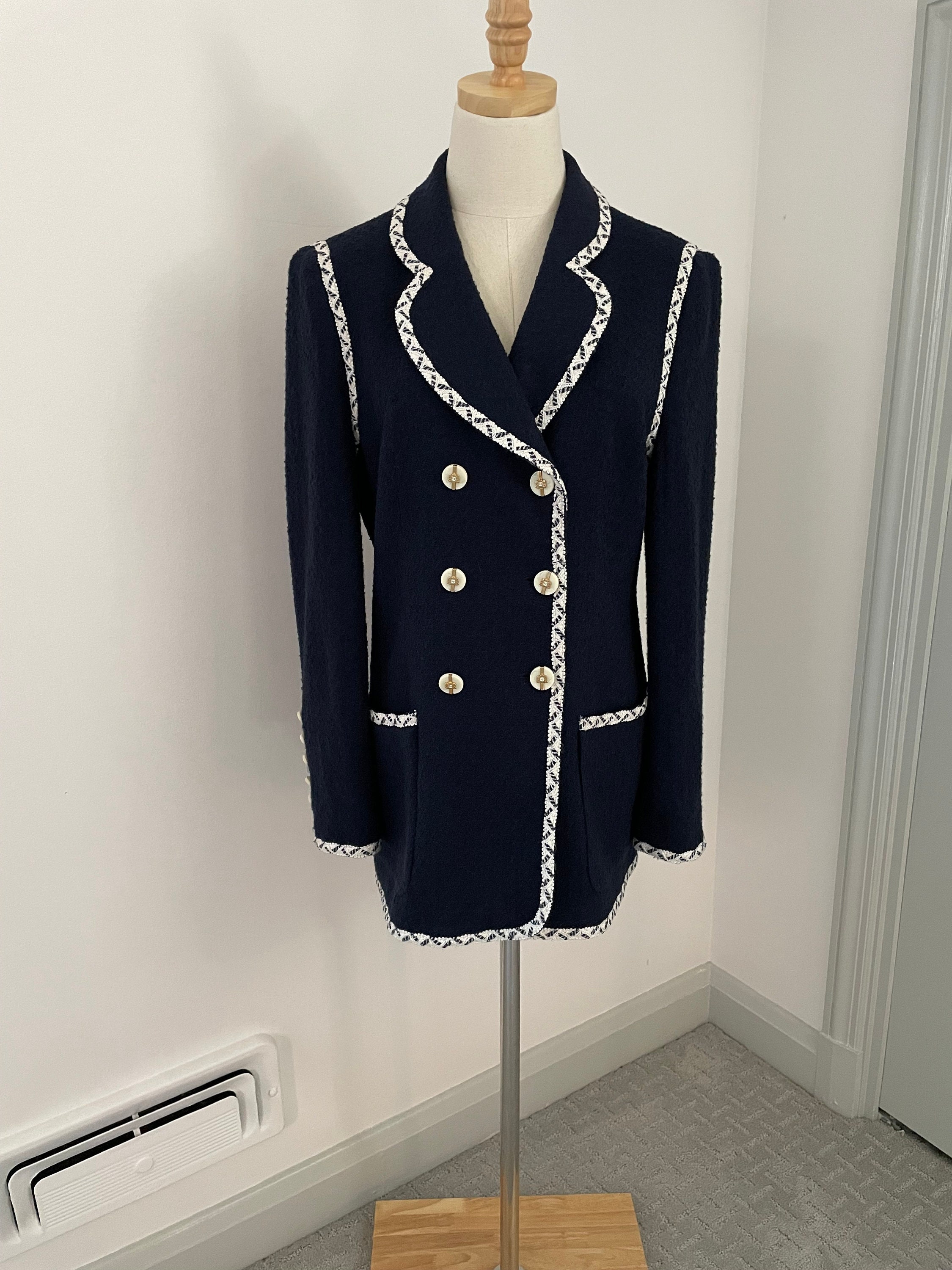 Louis Feraud Boucle Jacket With Braid Trim | Navy Blue Blazer With Trim ...