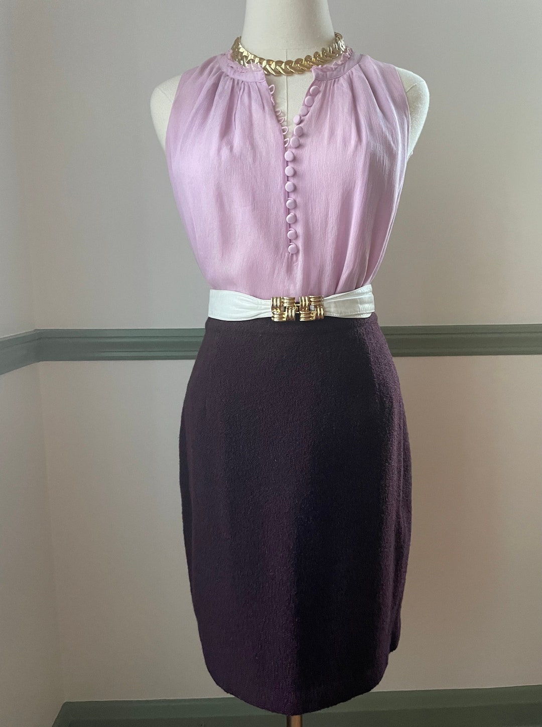 Deep Purple Wool Blend Pencil Skirt by Benetton - Etsy