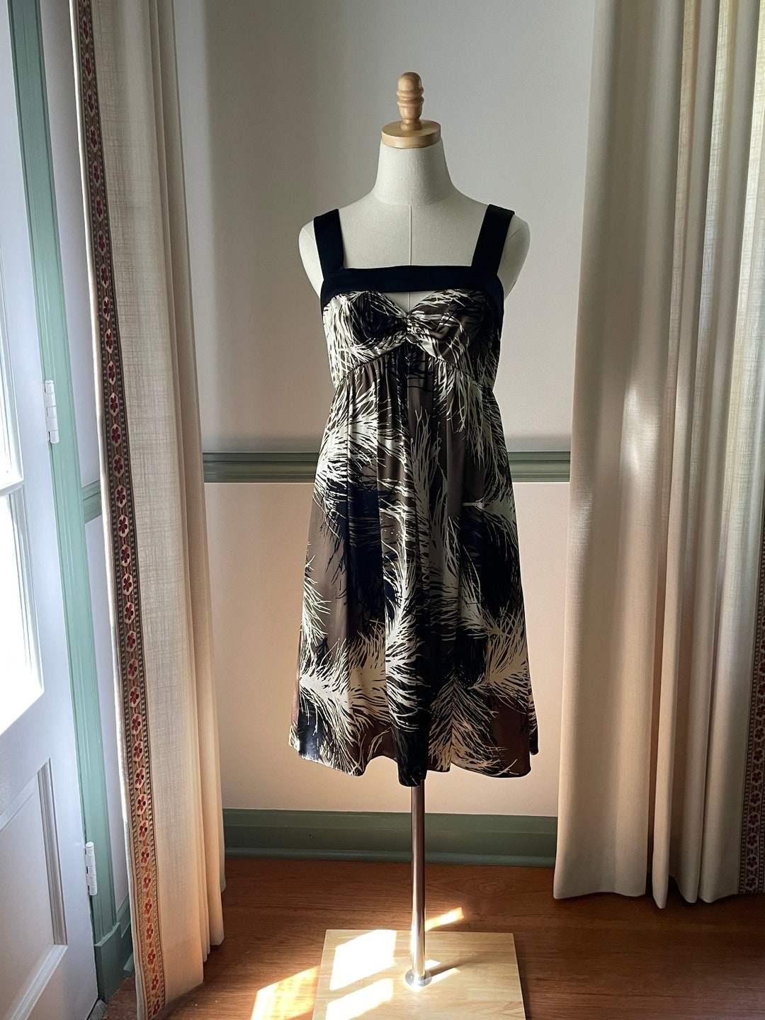 Tropical Silk Sun Dress | Black, Brown and Creme Tropical Pattern Silk ...