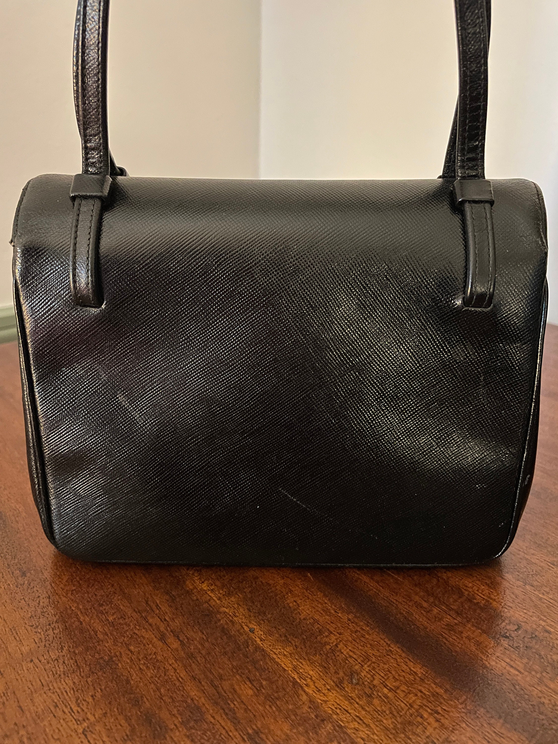1950s Bienen-davis Mini Tote Leather Black Bag Vintage Black Leather ...