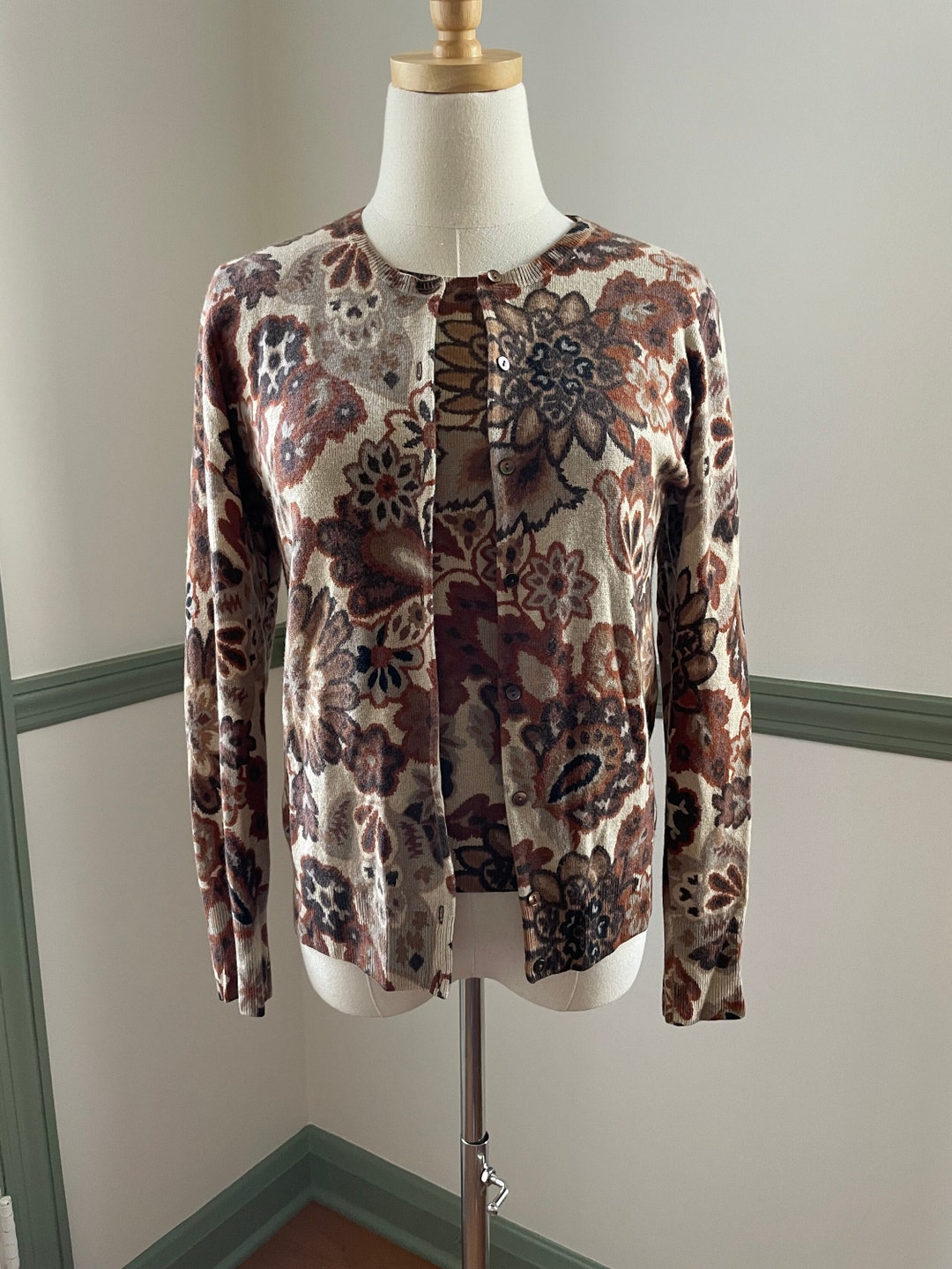 Vintage Brown and Tan Floral Cashmere Sweater Set | Neiman Marcus ...