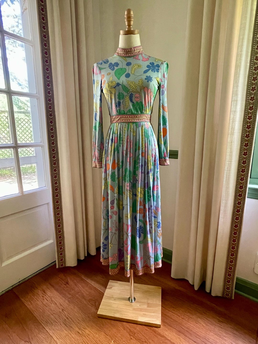 Stunning Vintage Averardo Bessi Italian Silk Jersey Print Dress / Size ...
