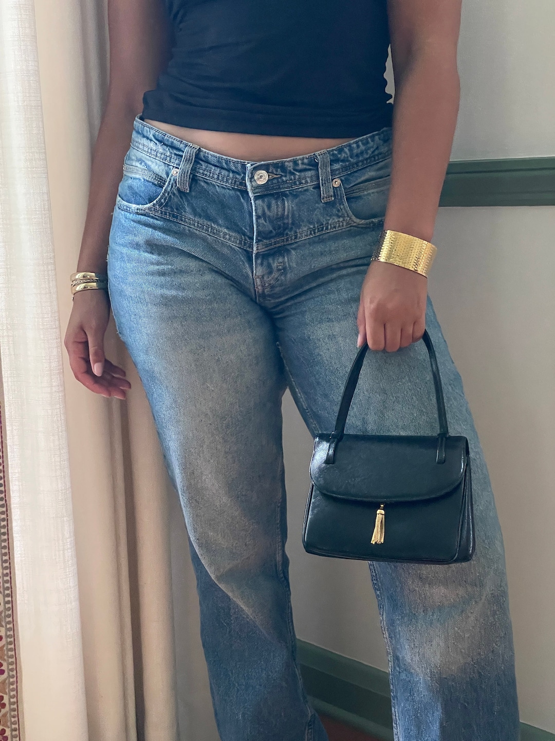 1950s Bienen-davis Mini Tote Leather Black Bag Vintage Black Leather ...