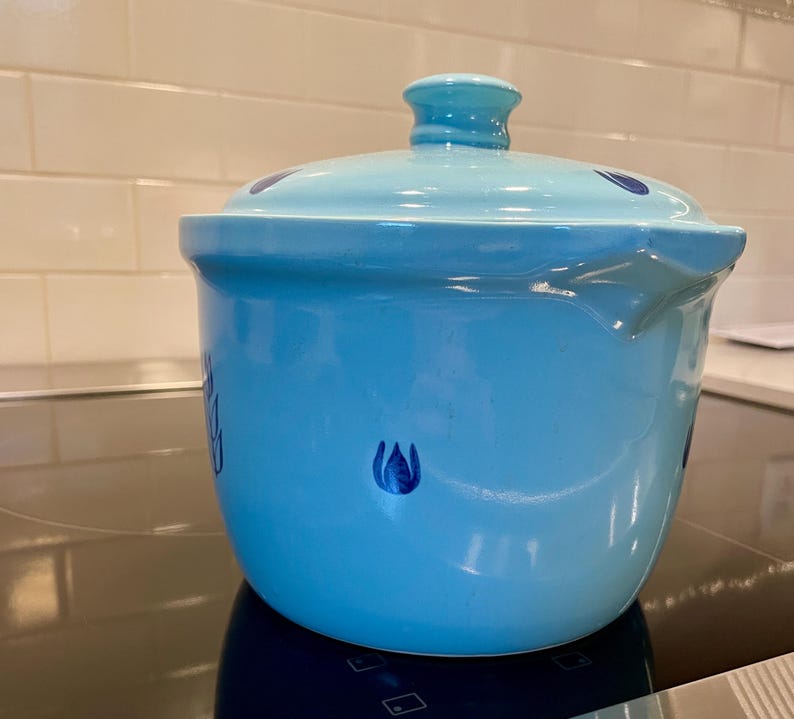 1950s Mid Century Modern Cronin Pottery Blue Tulip Lidded Bean Pot ...