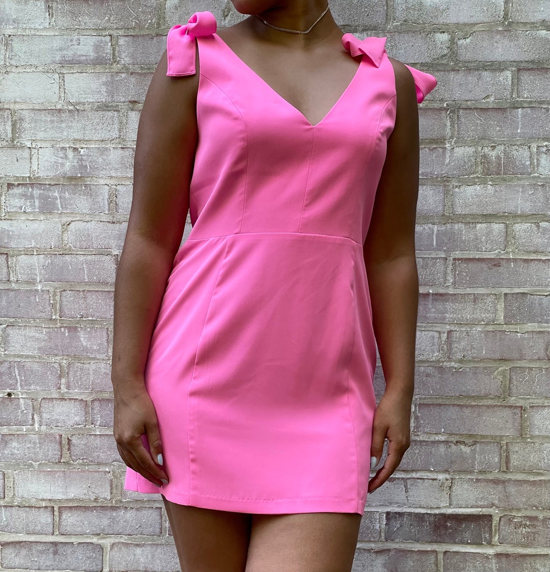 Pink Mini Dress With Bows Barbie Pink Mini Dress Bubblegum Pink Short ...