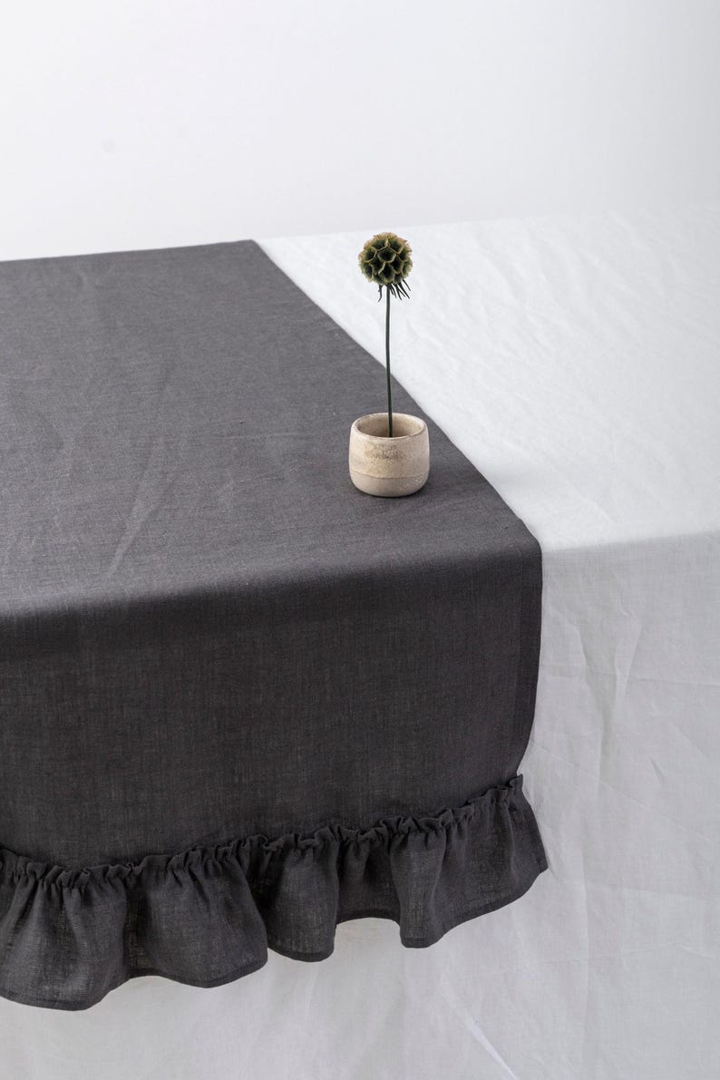 Gray Linen Table Runner, Table Runner With Ruffle, Linen Runners ...