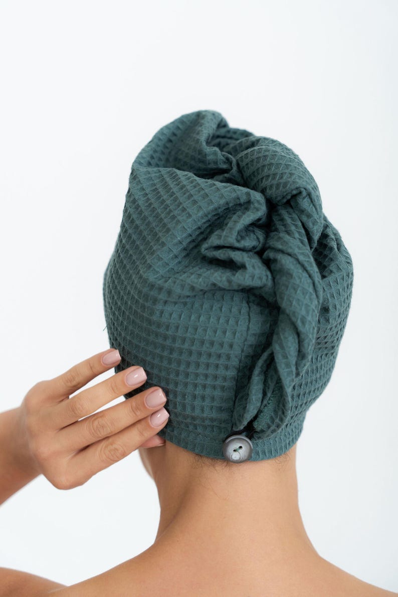 Waffle Cotton Spa Set: Petrol Green Hair Turban & Wrap Towel - Etsy