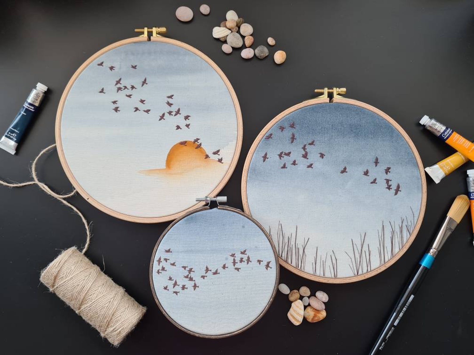 5" Hand Embroidered Birds in Flight - Etsy