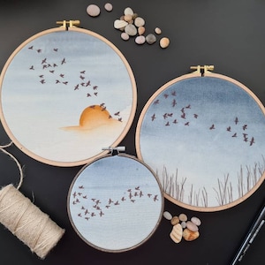 5" Hand Embroidered Birds in Flight - Etsy
