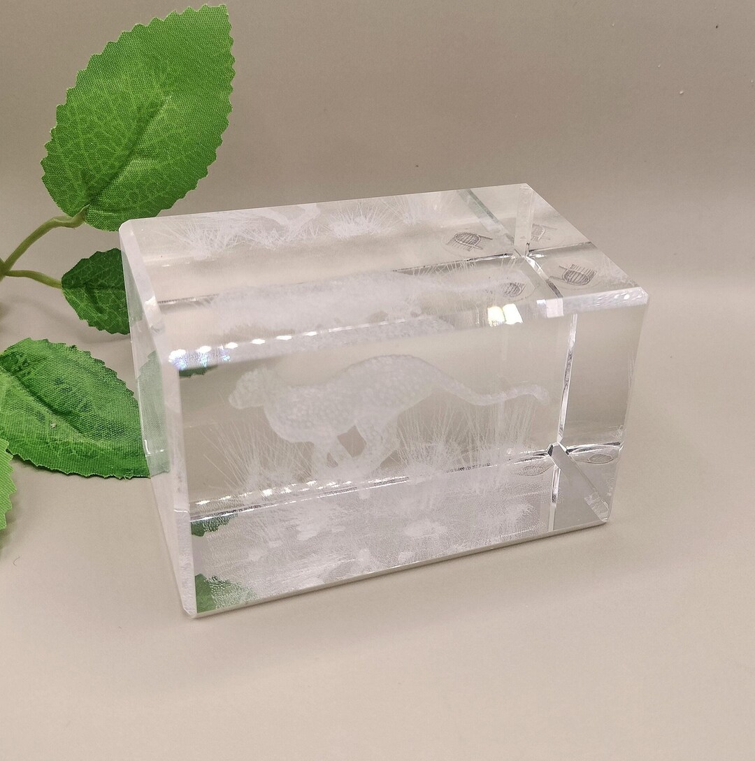 Cheetah Paperweight, 3D Crystal Etched Image, Solid Block With Original ...