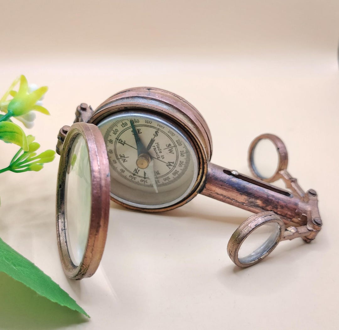 French Compass With Mirror, Vintage Copper Multi Tool for the ...